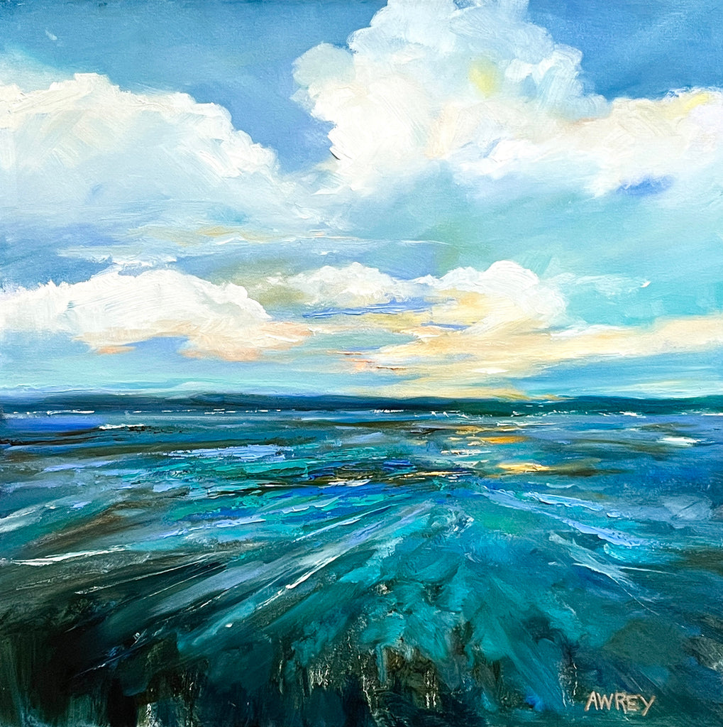Impressionistic Blue Waterscape original oil painting – Lake Effect Gallery