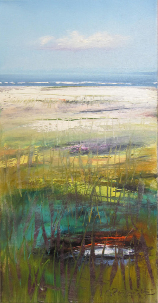 Abstract Vertical beach landscape oil painting – Lake Effect Gallery