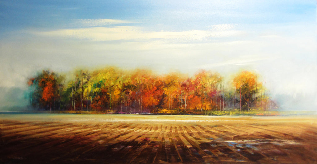 Oversized oil on canvas Autumn Tree Line Oil Painting – Lake Effect Gallery