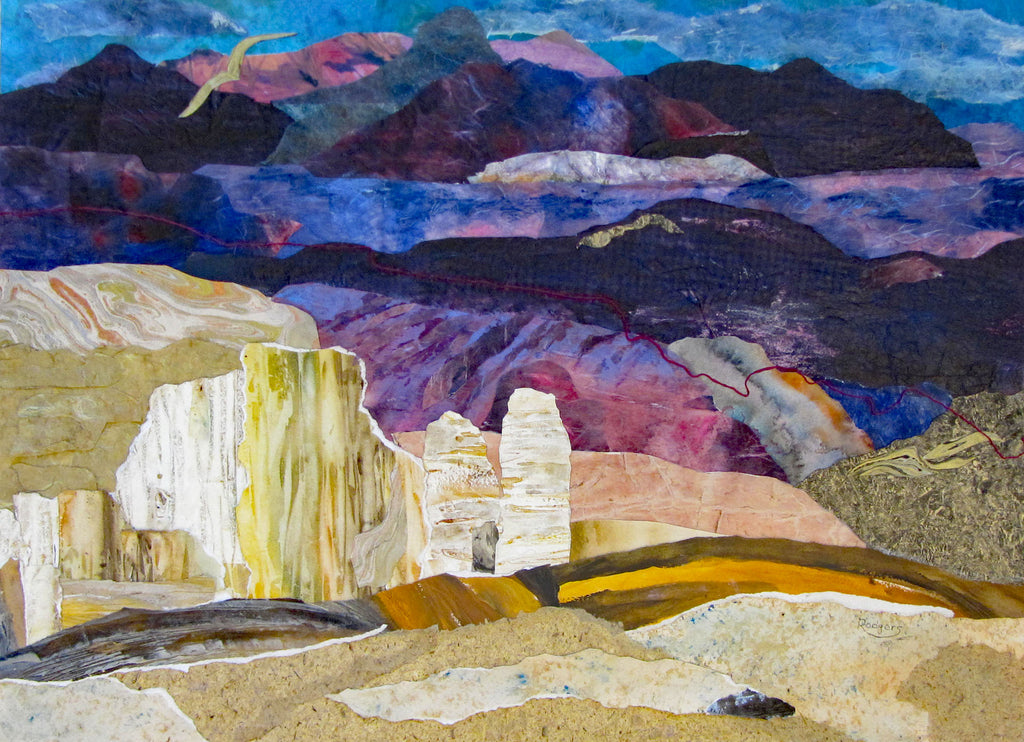 Purple and Blues Framed Watercolor Collage – Lake Effect Gallery